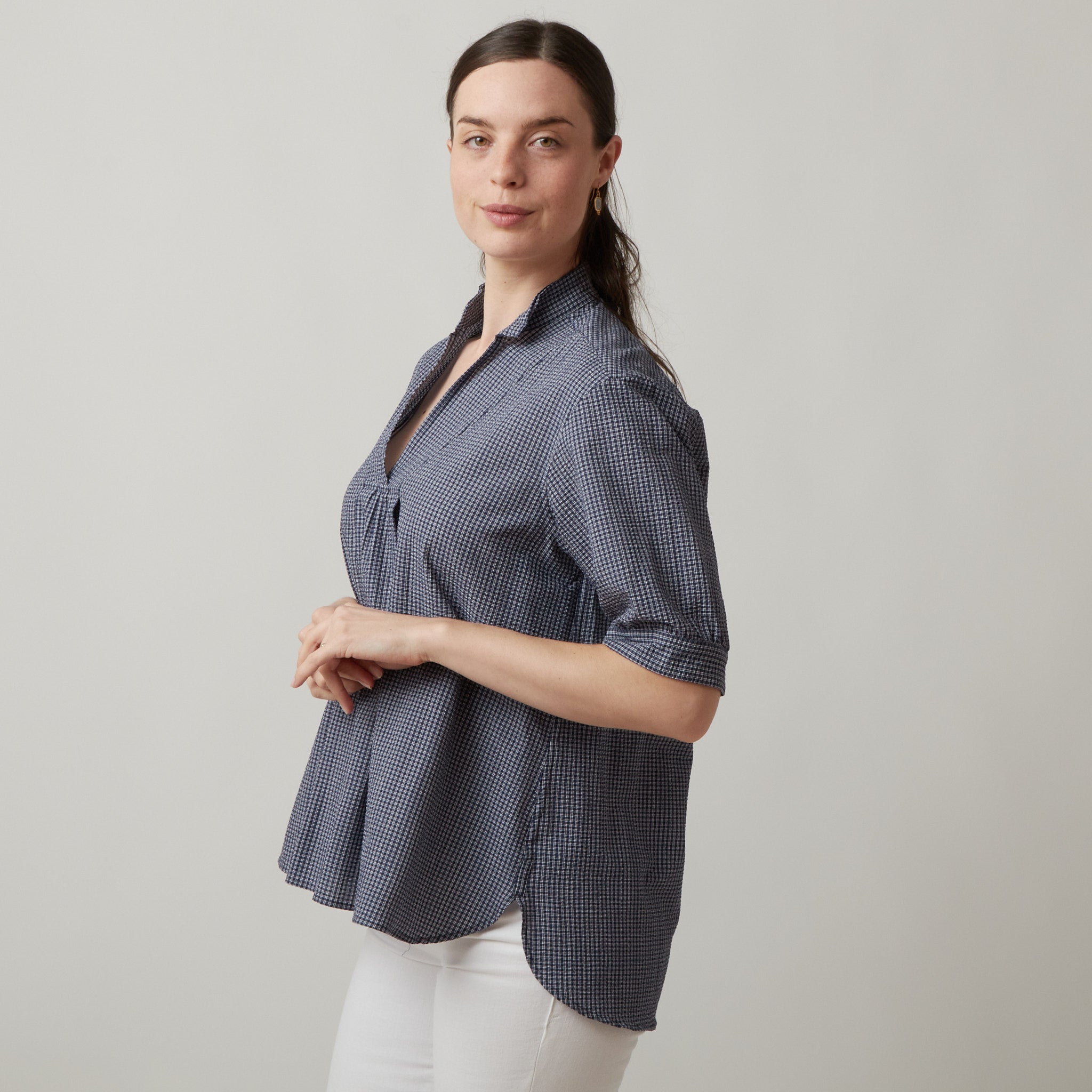 Bergfabel Tyrol Top in Navy Gingham – Atlantic Nantucket