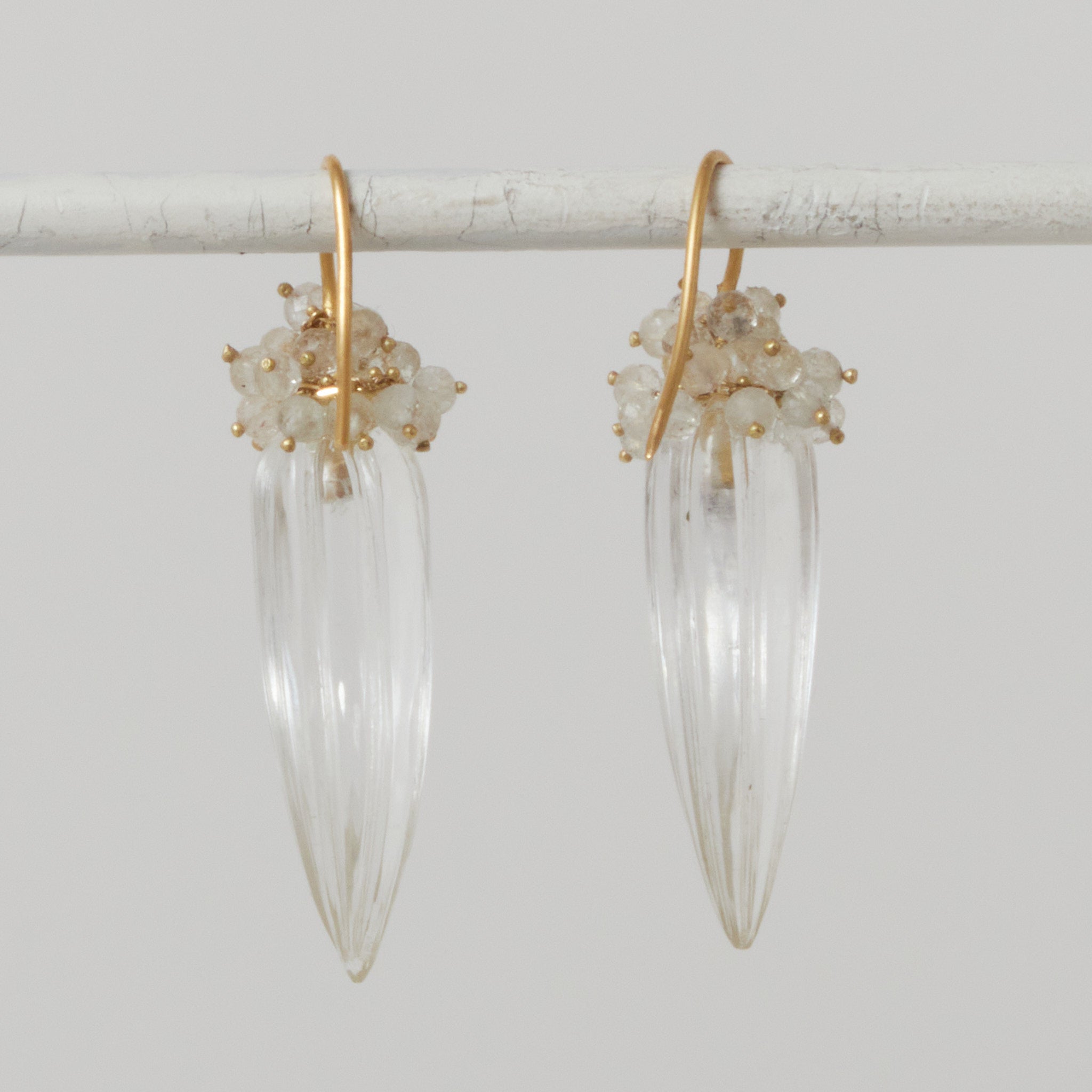 Julia Parish 18k White Sapphire and Carved Rock Crystal Earrings ...